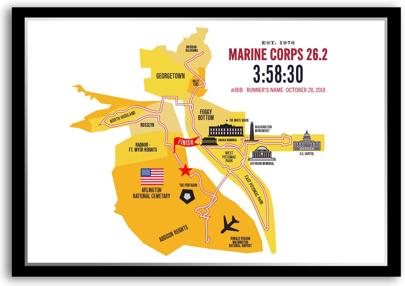 Amazon.com: Run Ink Marine Corps 26.2 Course Marathon Map Poster (12" x ...