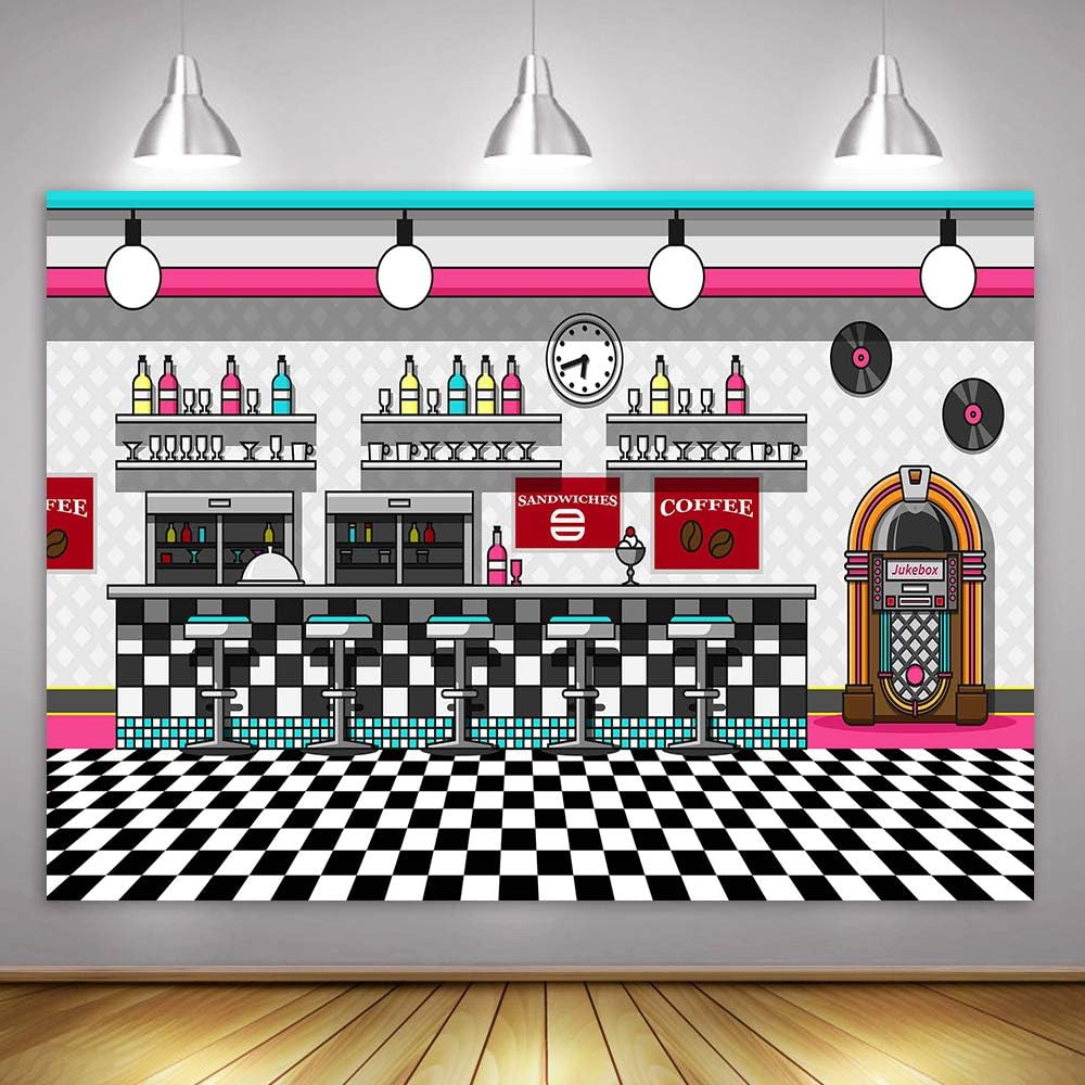 Amazon.com : MTMETY 10x7ft 50s Retro Rock N Roll Diner Party Backdrop ...