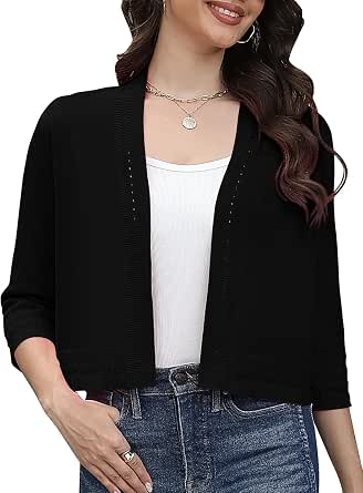 AFVETUT Womens Lightweight 3/4 Sleeve Bolero Shrug Cardigan Summer Open ...
