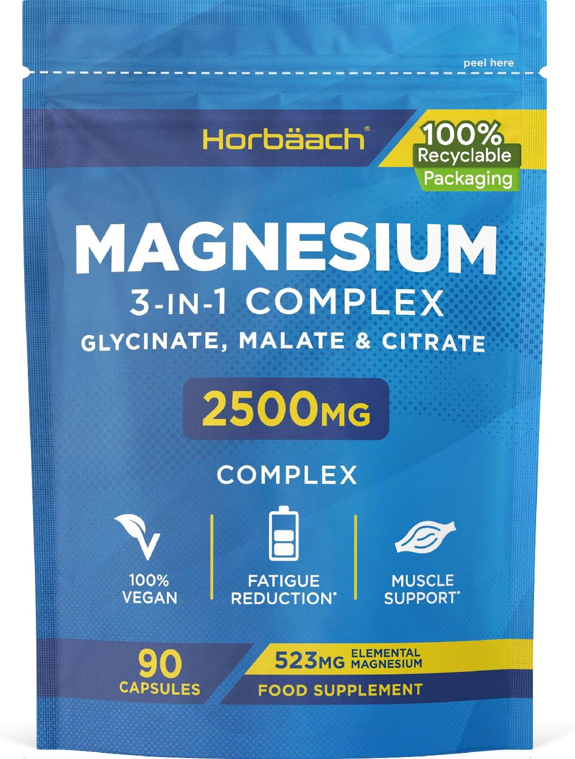 Magnesium Glycinate Supplements 2500mg | 3-in-1 Complex | 523mg ...