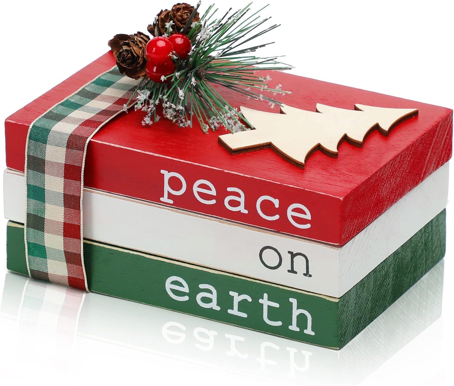 Amazon.com: Christmas Wood Book Stack, Christmas Tiered Tray Decor ...