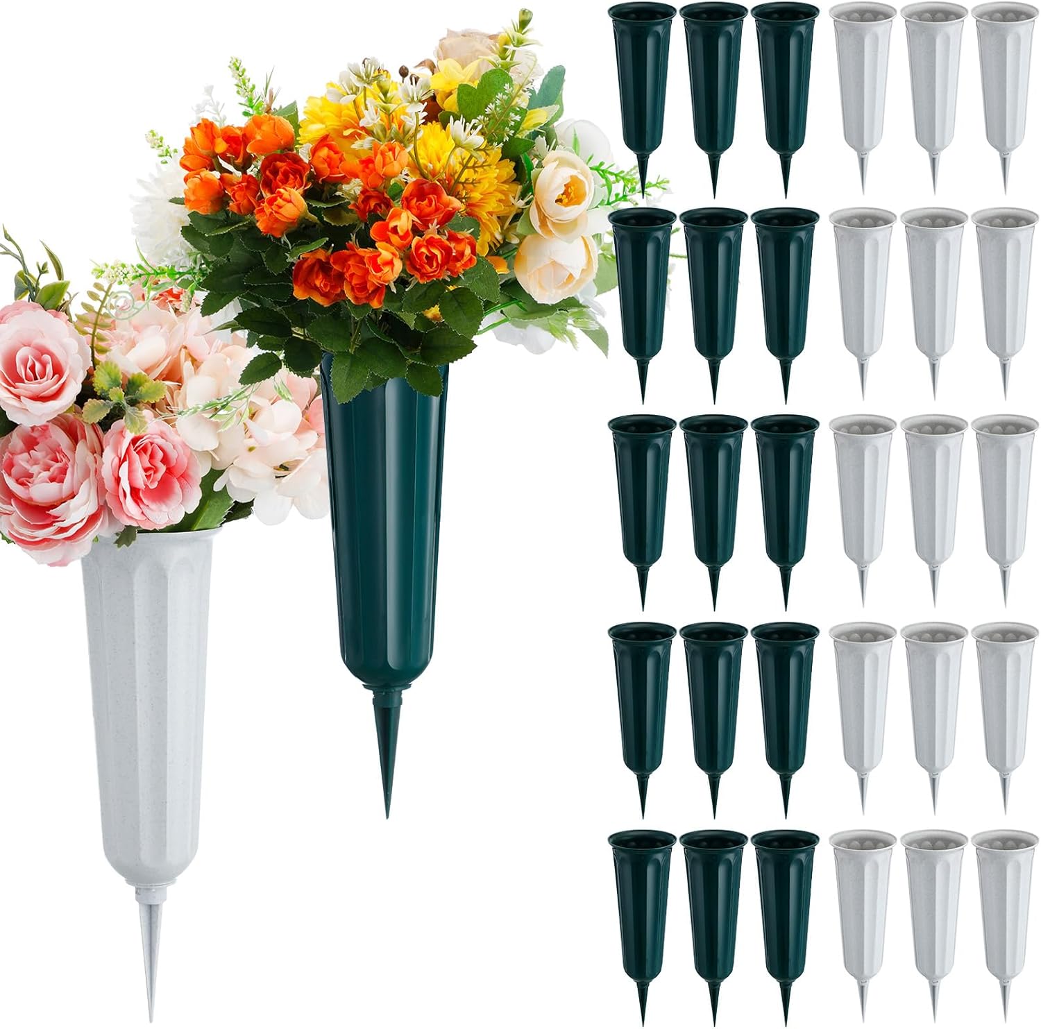 Patelai 36 Pcs Memorial Cemetery Vases with Spikes Plastic Flower ...