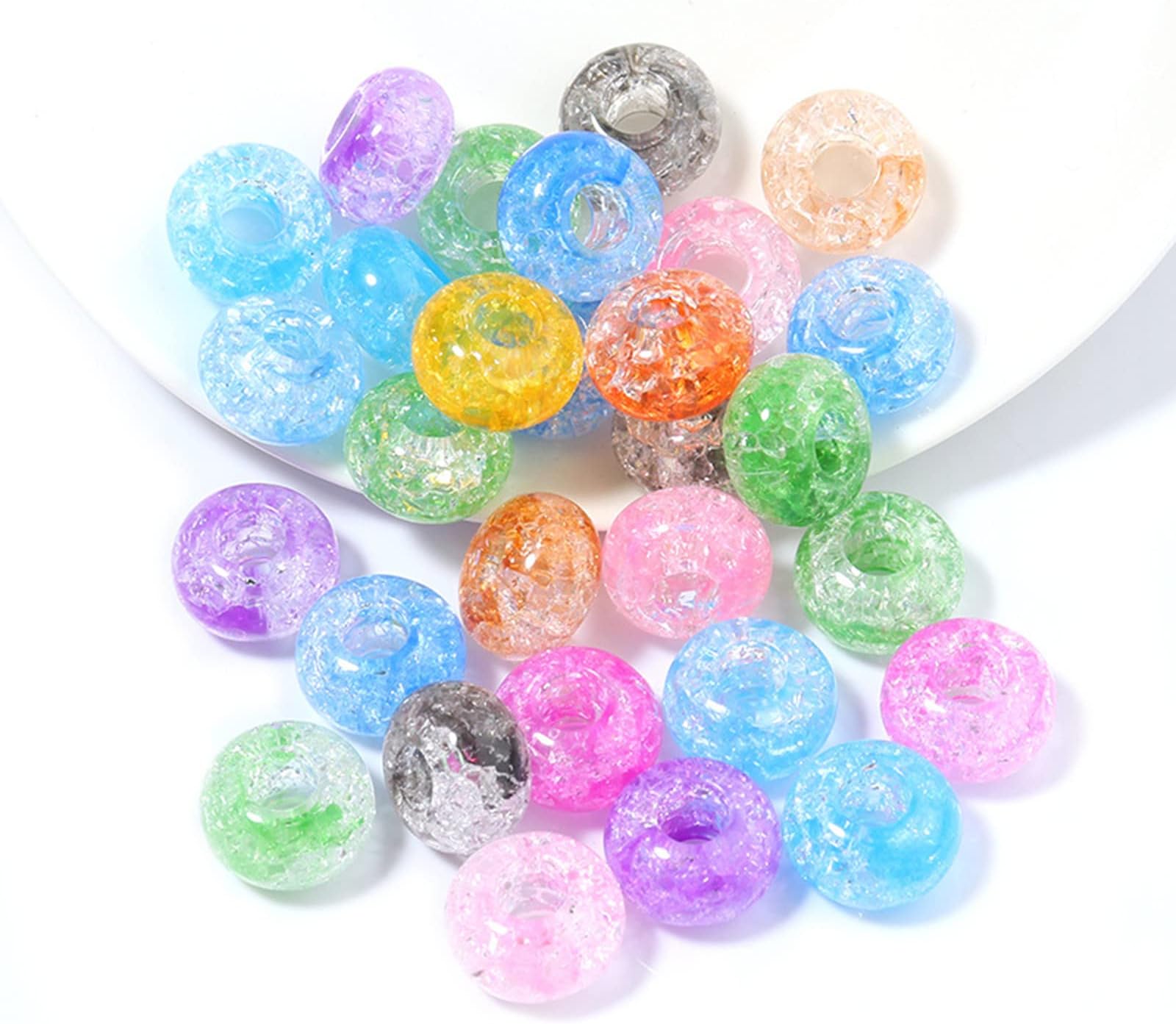 Amazon.com: Xeahung 100PCS Acrylic Crystal Beads Round Crackle Glass ...