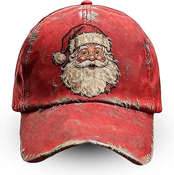 Amazon.com: Christmas Santa Baseball Cap, Adjustable Red Funny Vintage ...