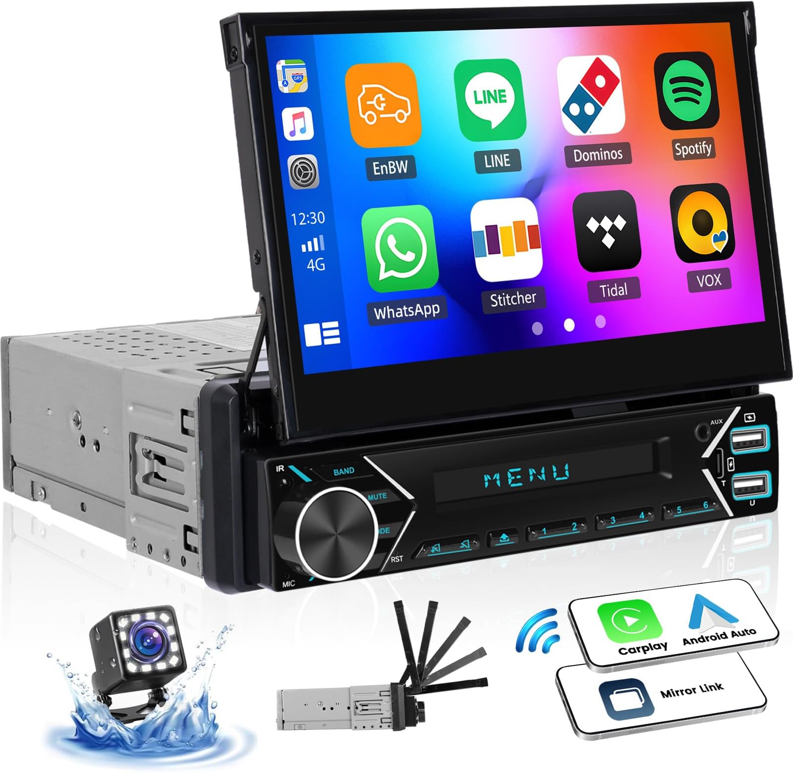 OiLiehu Single Din Touchscreen Car Stereo with Wireless CarPlay Android ...