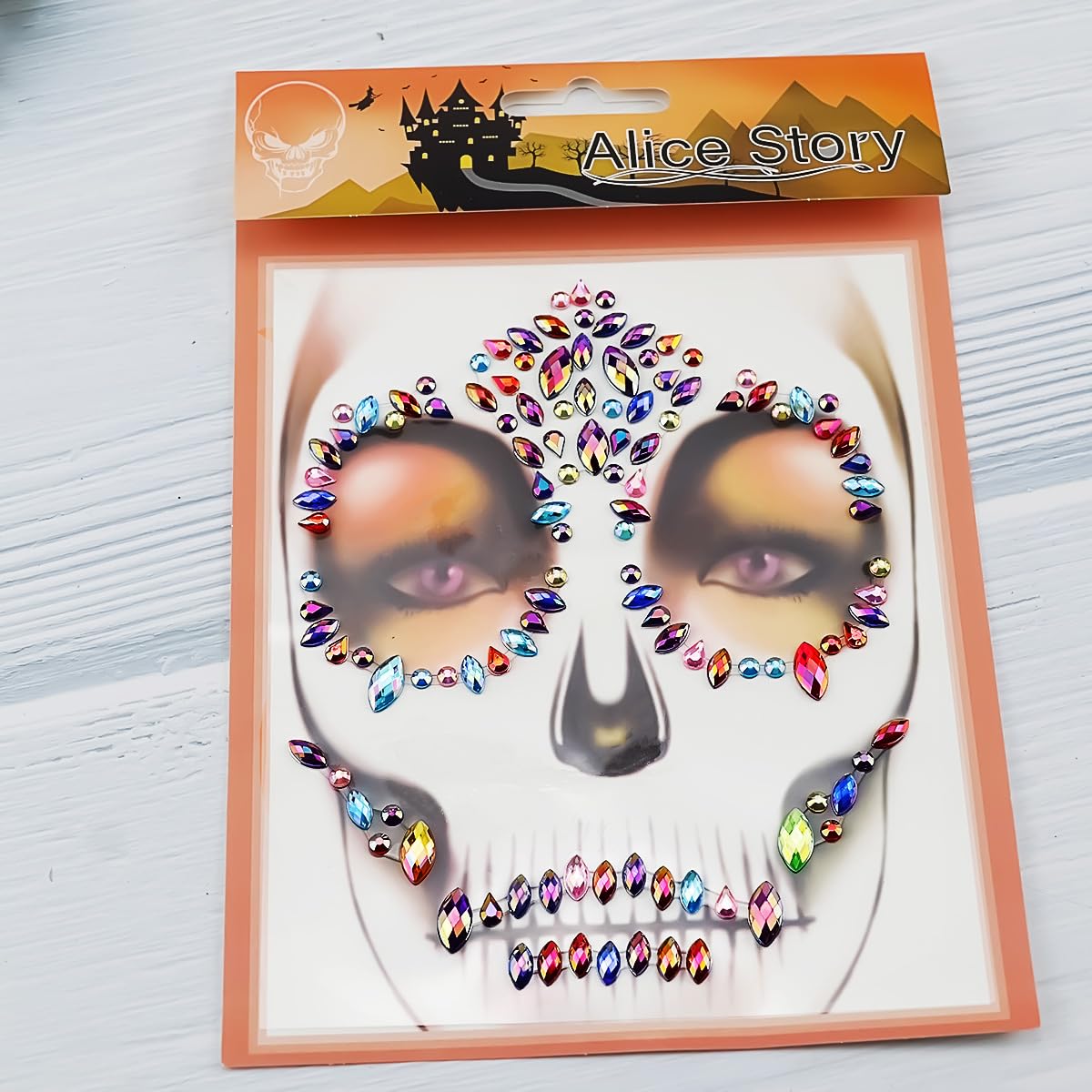 Amazon.com : Halloween Skeleton Face Gems Jewels Rhinestone Temporary ...