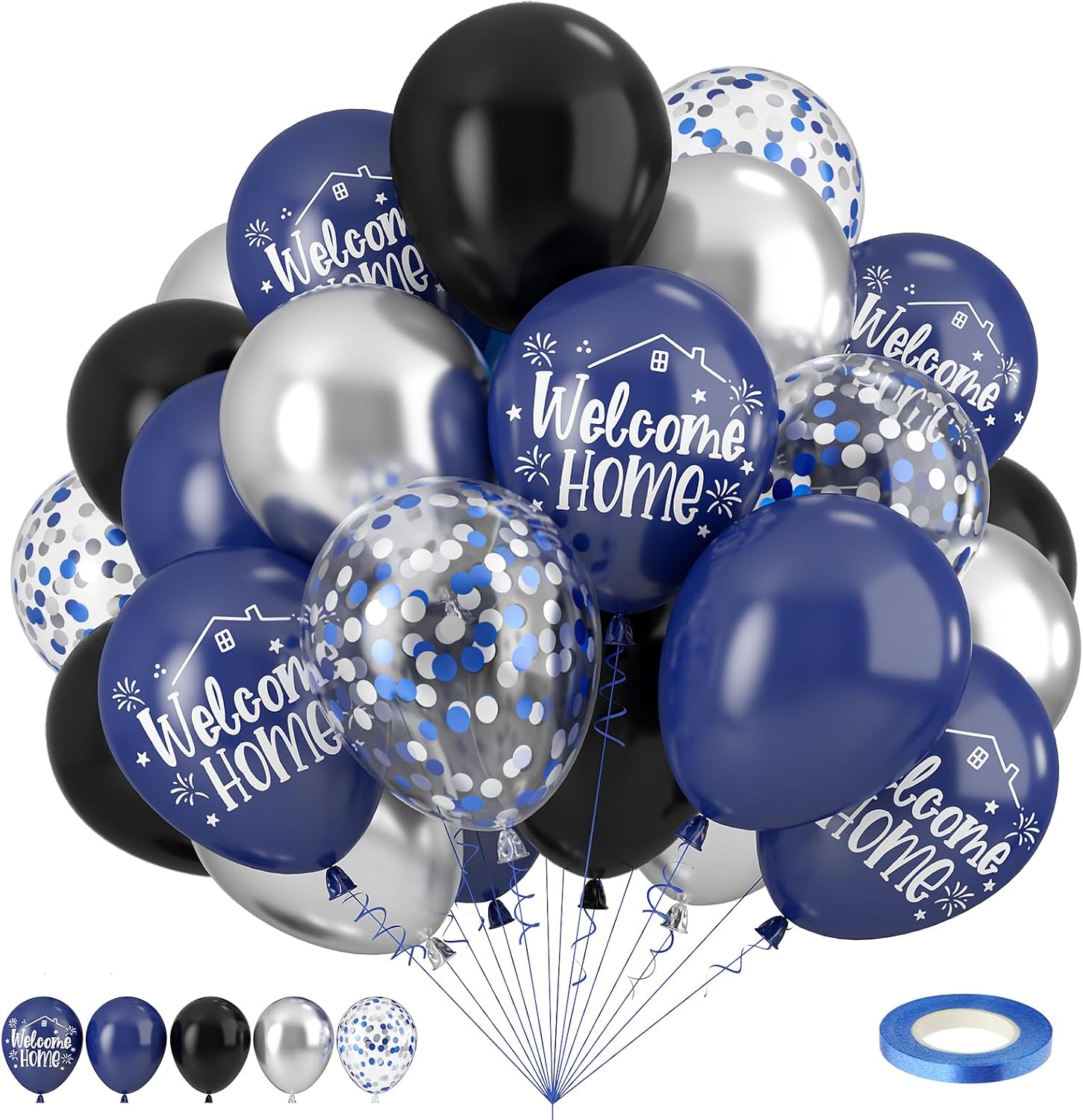 Amazon.com: Welcome Home Balloons, 30 Pcs 12 Inch Black Blue Silver ...
