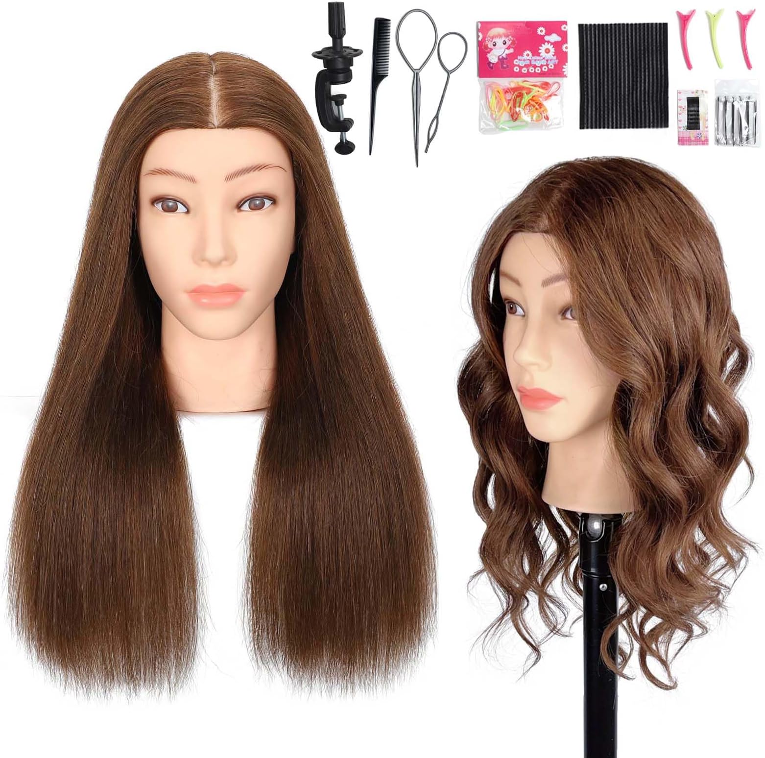 Amazon.com : MQHIHI Mannequin Head Human Hair, 100% Real Hair Mannequin ...