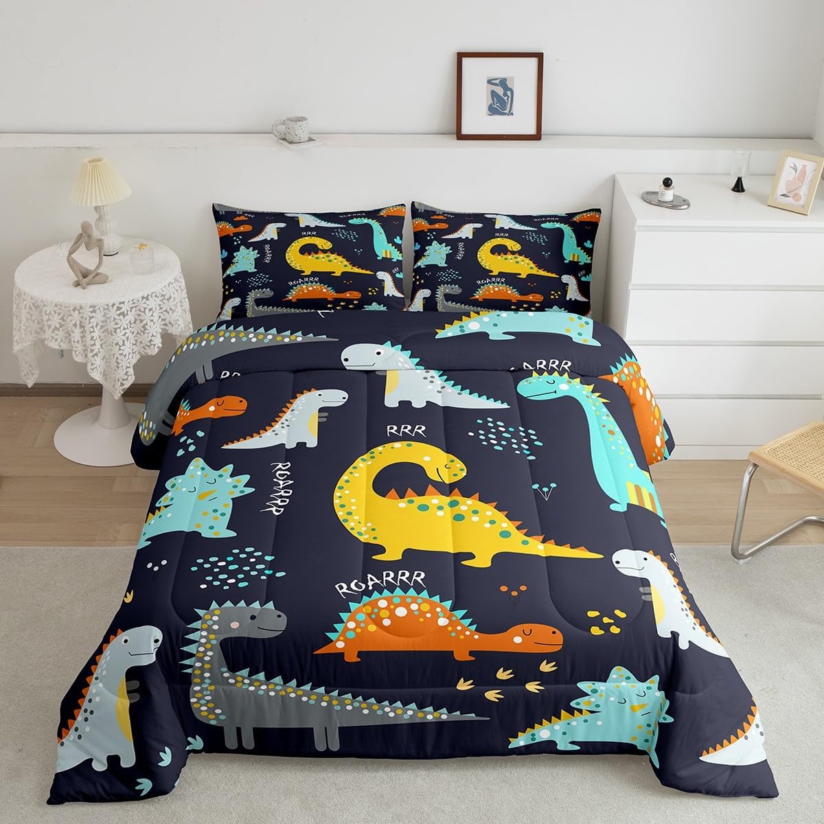 Amazon.com: Feelyou Cartoon Dinosaur Comforter Set Twin Size Kids 3D ...