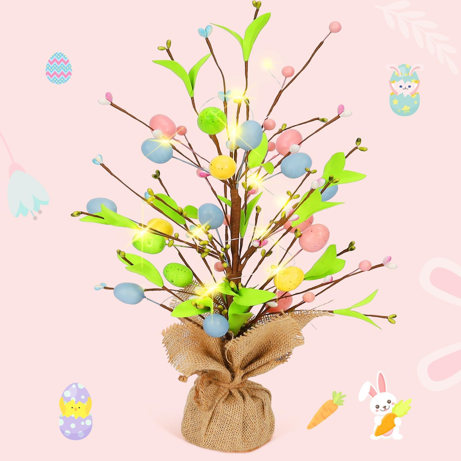 Amazon.com: 18in Pre-Lit Easter Eggs Tree Tabletop Decor Easter ...