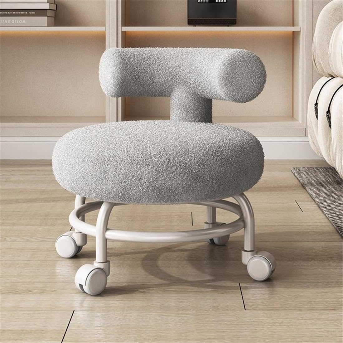 Amazon.com: Low Roller Low Rolling Stool Chair with Backrest, Lambswool ...