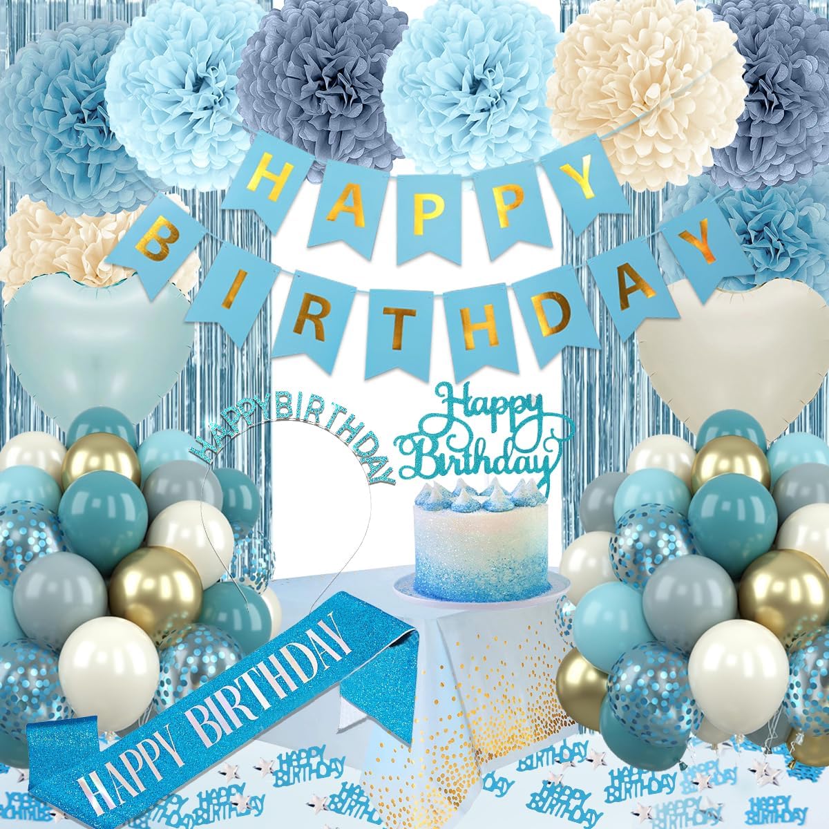 Amazon.com: Blue Birthday Decorations Set, Blue Party Decoration ...