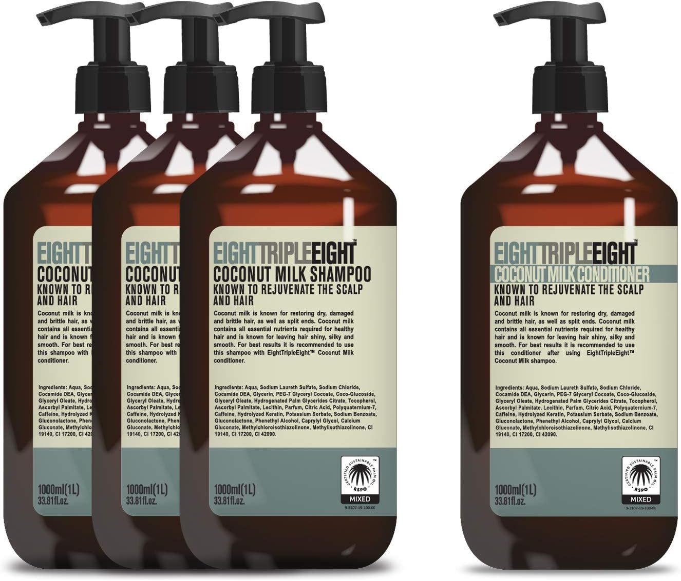Eight Triple Eight Coconut Milk 3x Shampoo & 1x Conditioner 1L : Amazon ...