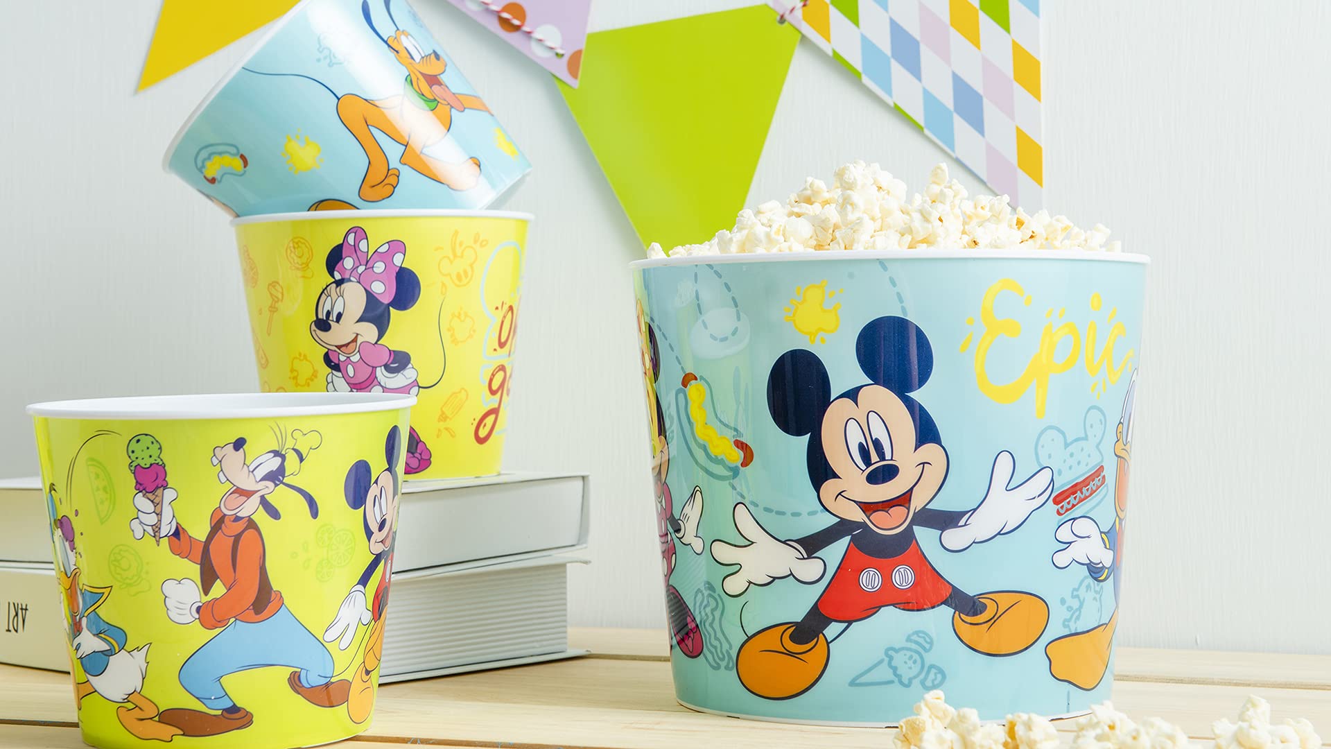Zak Designs Disney Movie Night Family Popcorn Bucket Set with Serving ...