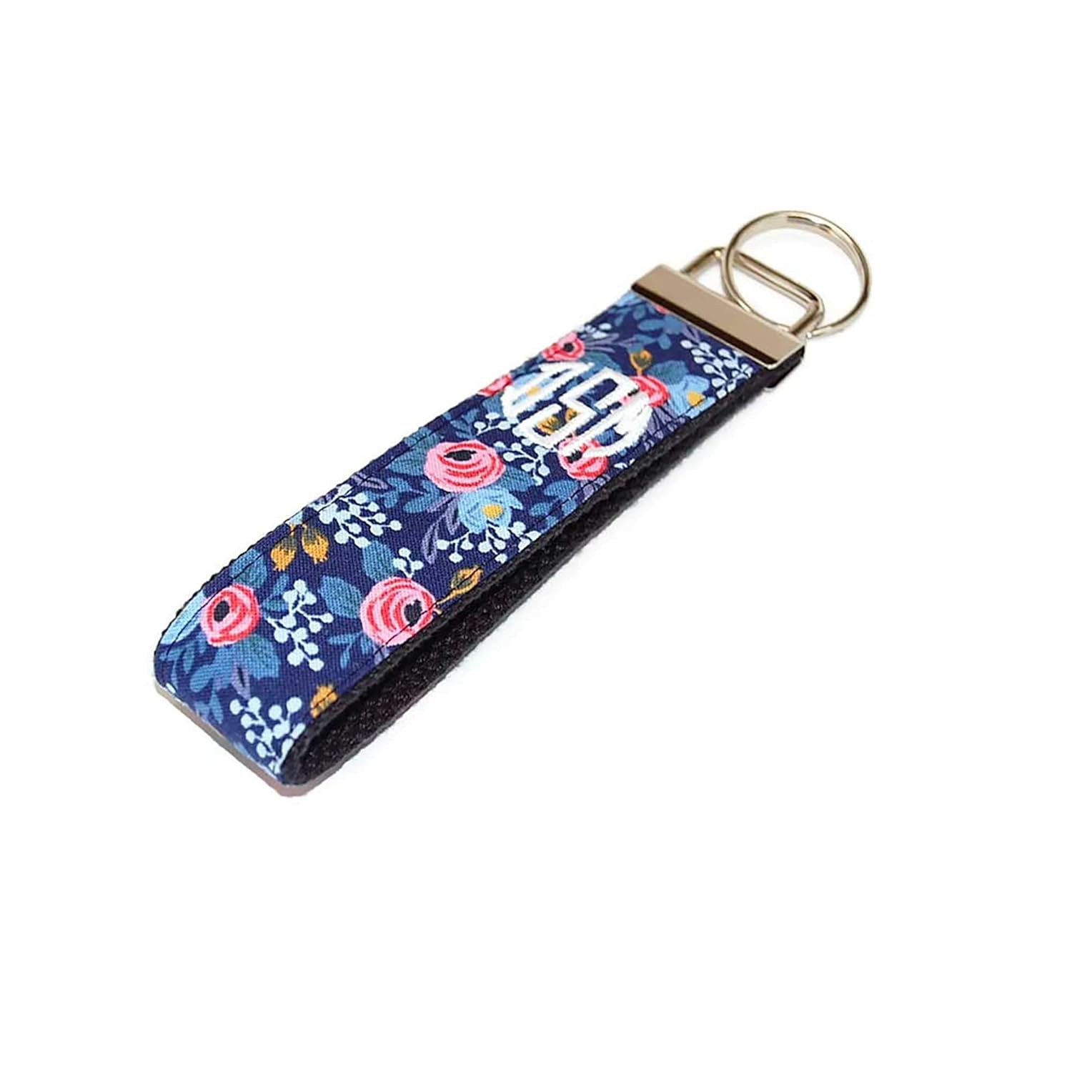 Amazon.com: Monogrammed Navy and Coral Flowers Keychain Fabric Key Fob ...
