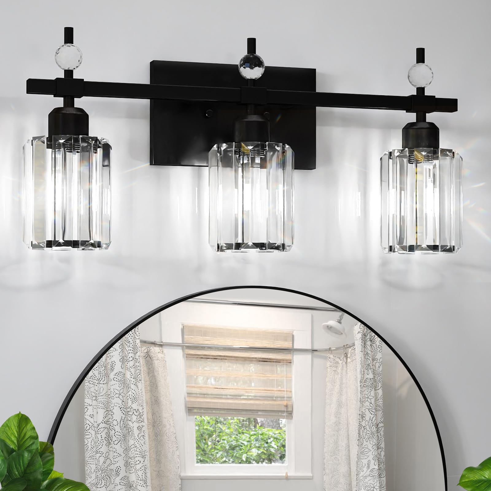 Modern Crystal Vanity lights for Bathroom, 3-Light Black Bathroom Light ...