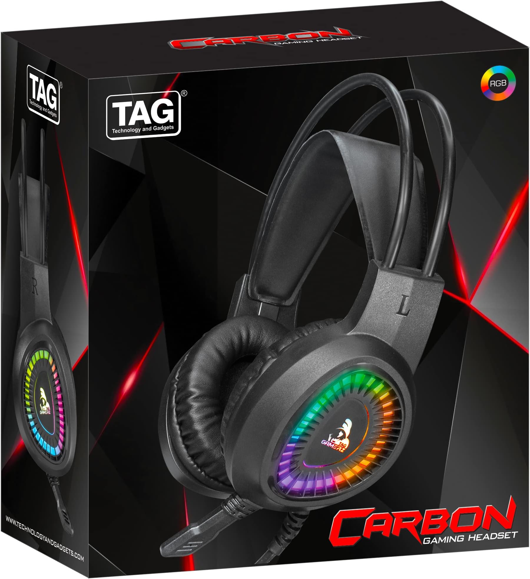 TAG Gamerz Carbon Wired Over Ear Gaming Headphones with Mic | RGB ...