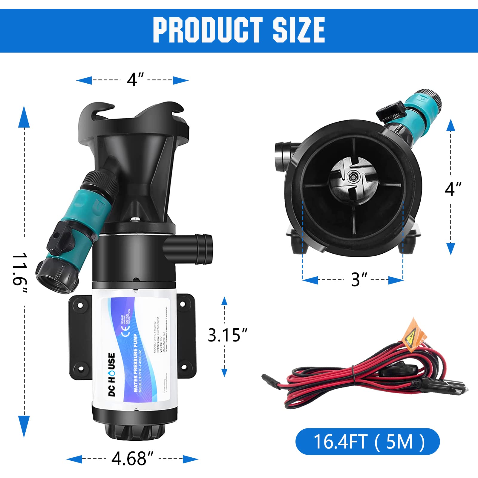 DC HOUSE RV Macerator Pump 12V 12 GPM, Portable Waste Water Pump with ...