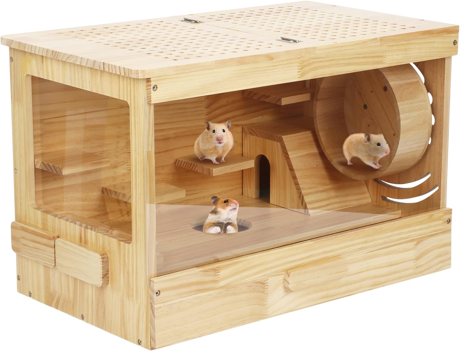 Nisorpa Large Wooden Hamster Cage Multi-Tier Mouse Habitat with Shelf ...