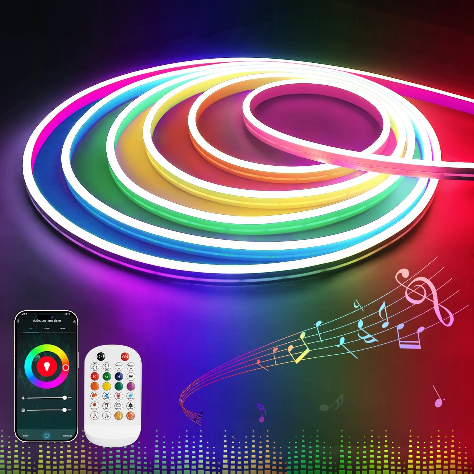 LUXONIC Ruban LED Néon 2M Bluetooth avec Télécommande APP, Bande LED ...