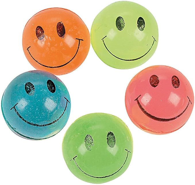 Amazon.com: Fun Express - Mini Neon Smile Face Bouncing Balls - Toys ...