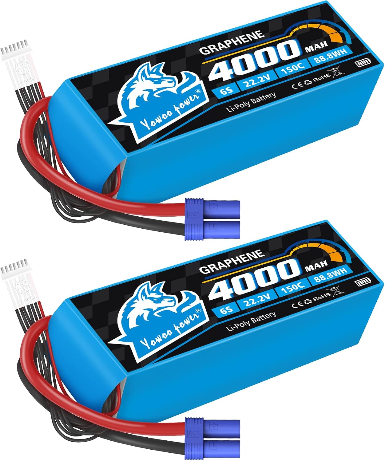 Yowoo 6S Lipo Battery 4000mAh 22.2V 150C Graphene Battery with EC5 ...