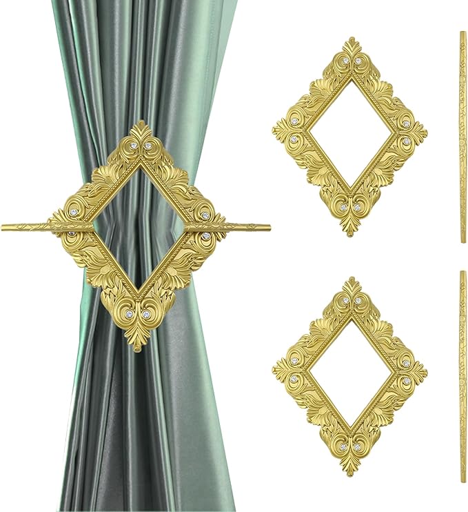 Amazon.com: Mewutal 2 Pack Gold Curtain Tiebacks Square Curtain ...