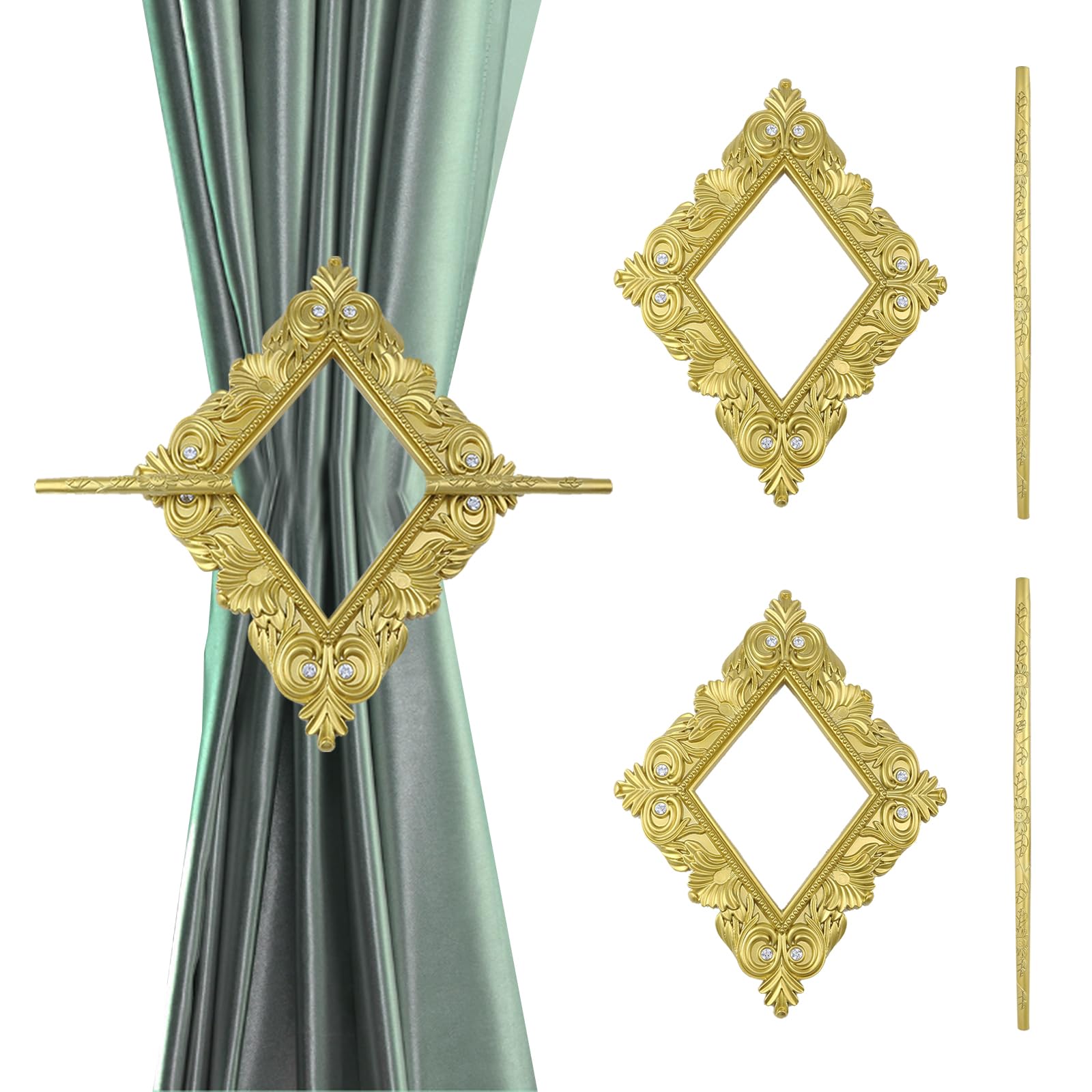 Amazon.com: Mewutal 2 Pack Gold Curtain Tiebacks Square Curtain ...