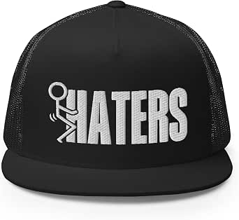 RIVEMUG Fuck Haters Embroidered Flat Bill Trucker Hat High Crown ...