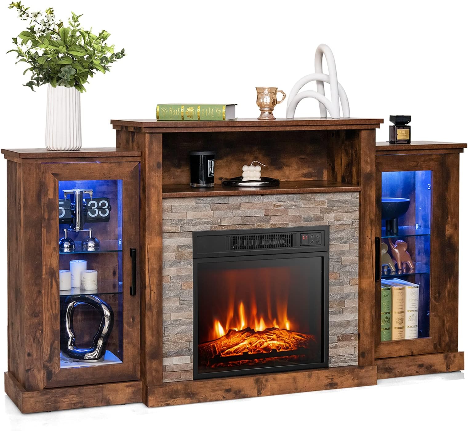 Amazon.com: Tangkula Electric Fireplace TV Stand, Electric Fireplace ...