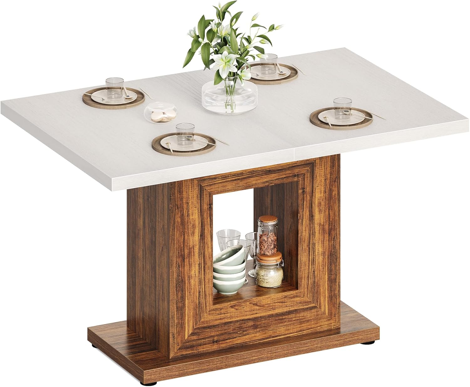 Amazon.com - LITTLE TREE Dining Table for 4, 47" Rectangle Farmhouse ...