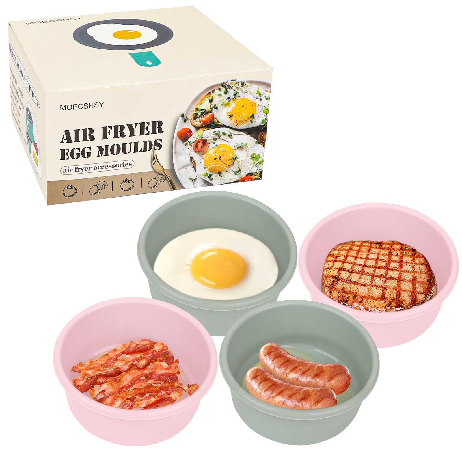 MOECSHSY Air Fryer Egg Moulds, 5.25 inch Nonstick Silicone Ramekins for ...