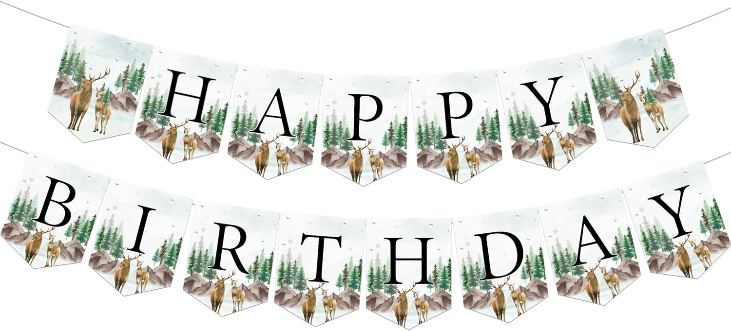 Amazon.com: Deer Birthday Party Decorations, Deer Happy Birthday Banner ...