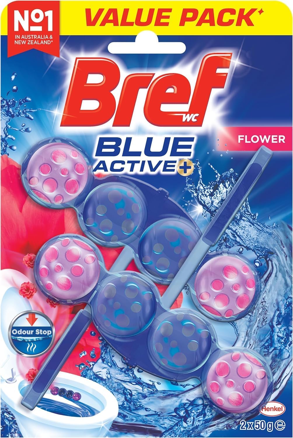 Bref Blue Active Flower Blossom, Rim Block Toilet Cleaner, 2x50g, 100 ...