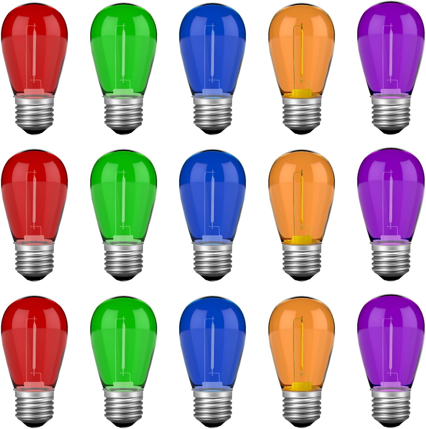 VISTERLITE S14 Colored LED String Light Bulbs, 15 Pack 1 Watt Plastic ...