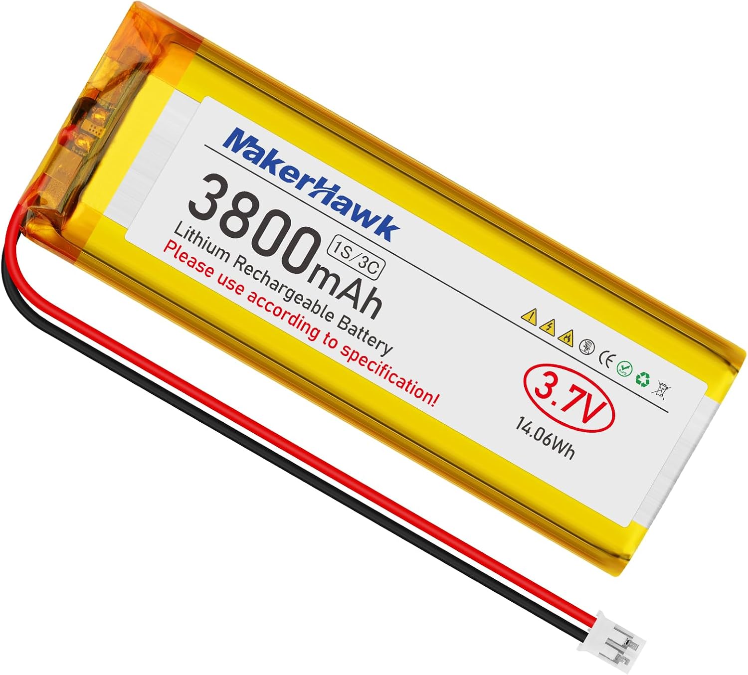 Amazon.com: MakerHawk 3.7V 3800mAh LiPo Battery Rechargeable 1S 3C ...