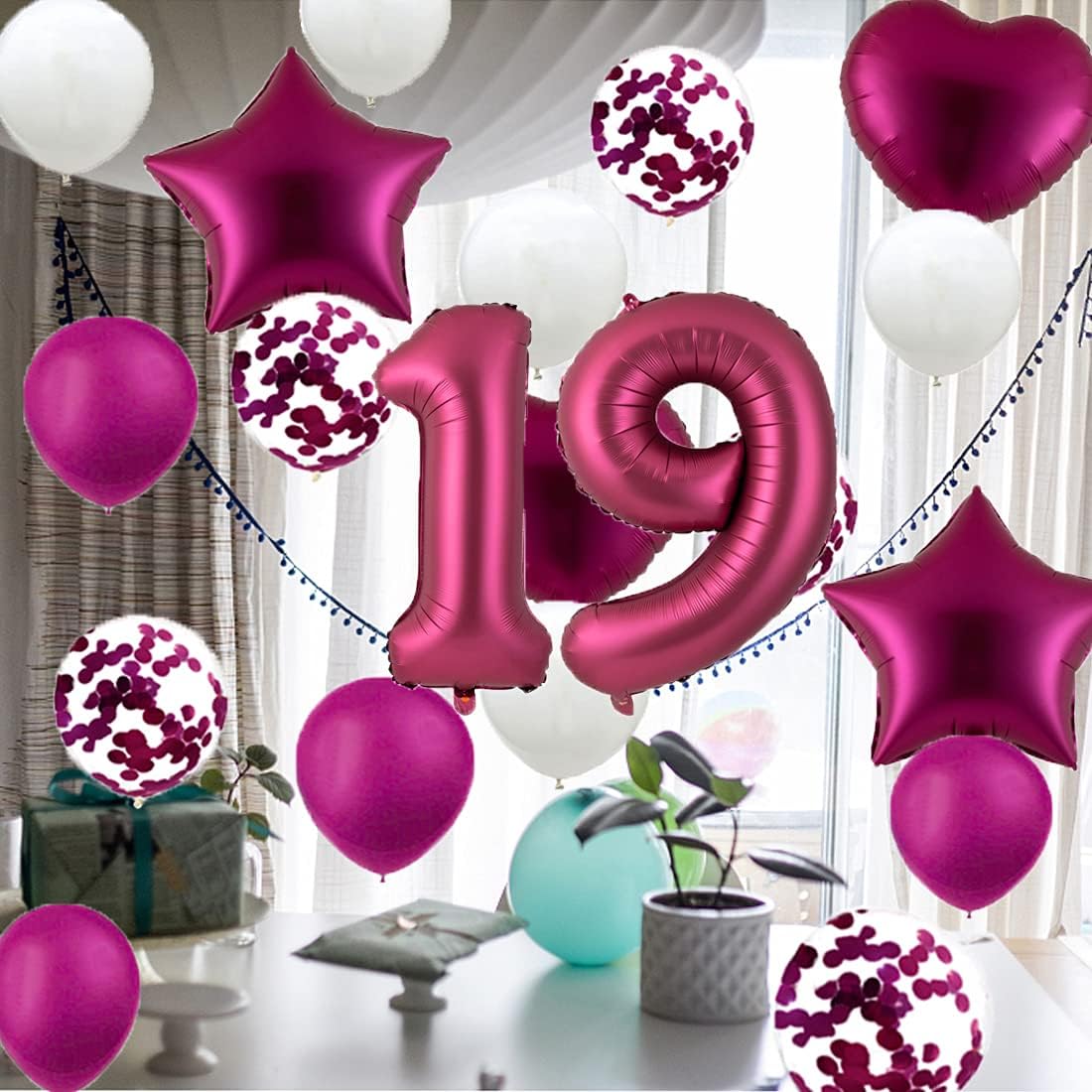 19th Birthday Balloon 19th Birthday Decorations Burgundy 19 Balloons ...