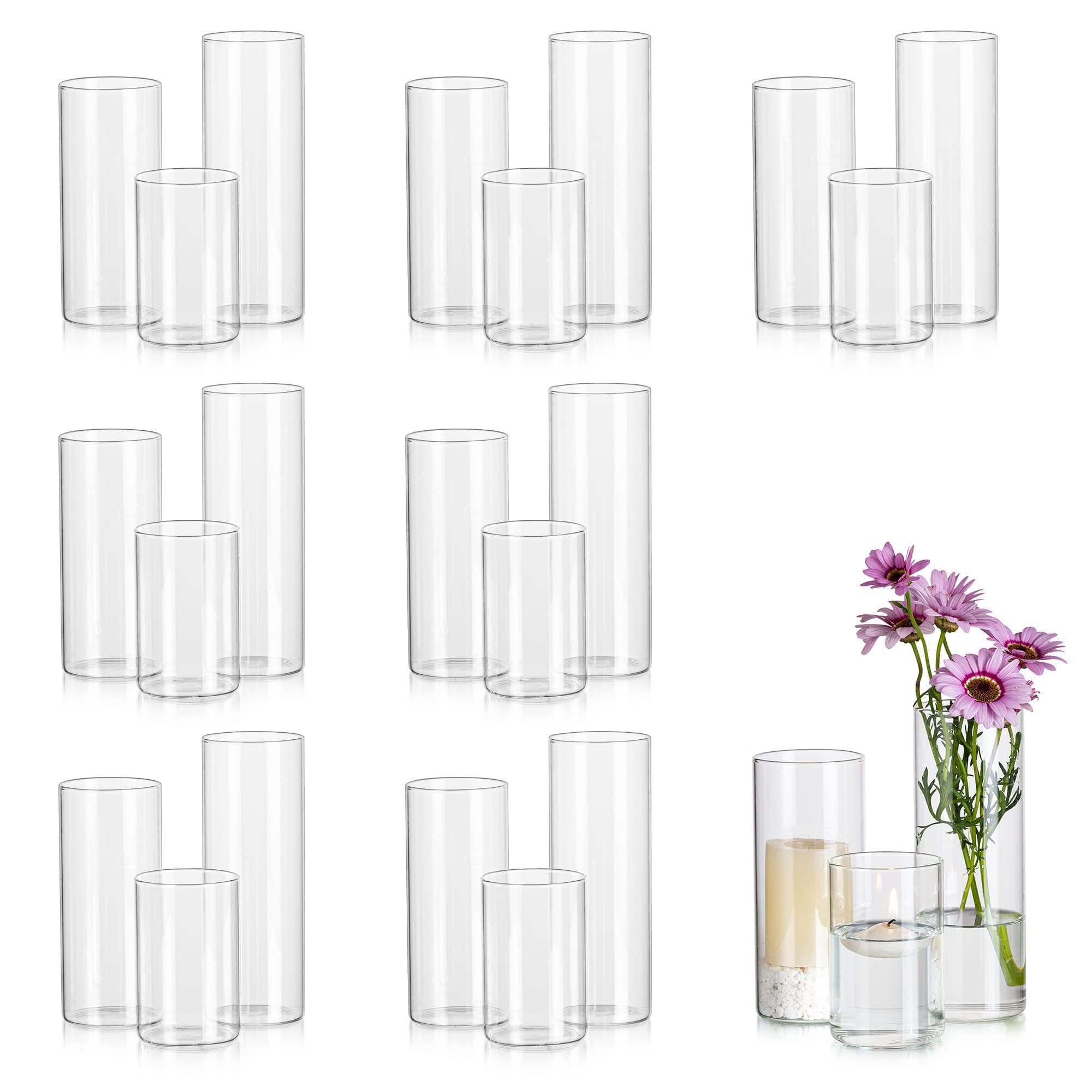 Amazon.com: Glasseam Clear Cylinder Vases Set, 24Pcs Glass Vases for ...
