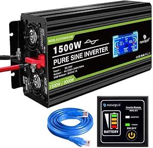 Novopal Convertisseur de à Onde sinusoïdale Pure 1500W 24V CC vers 230V/240V AC Convertisseur ...