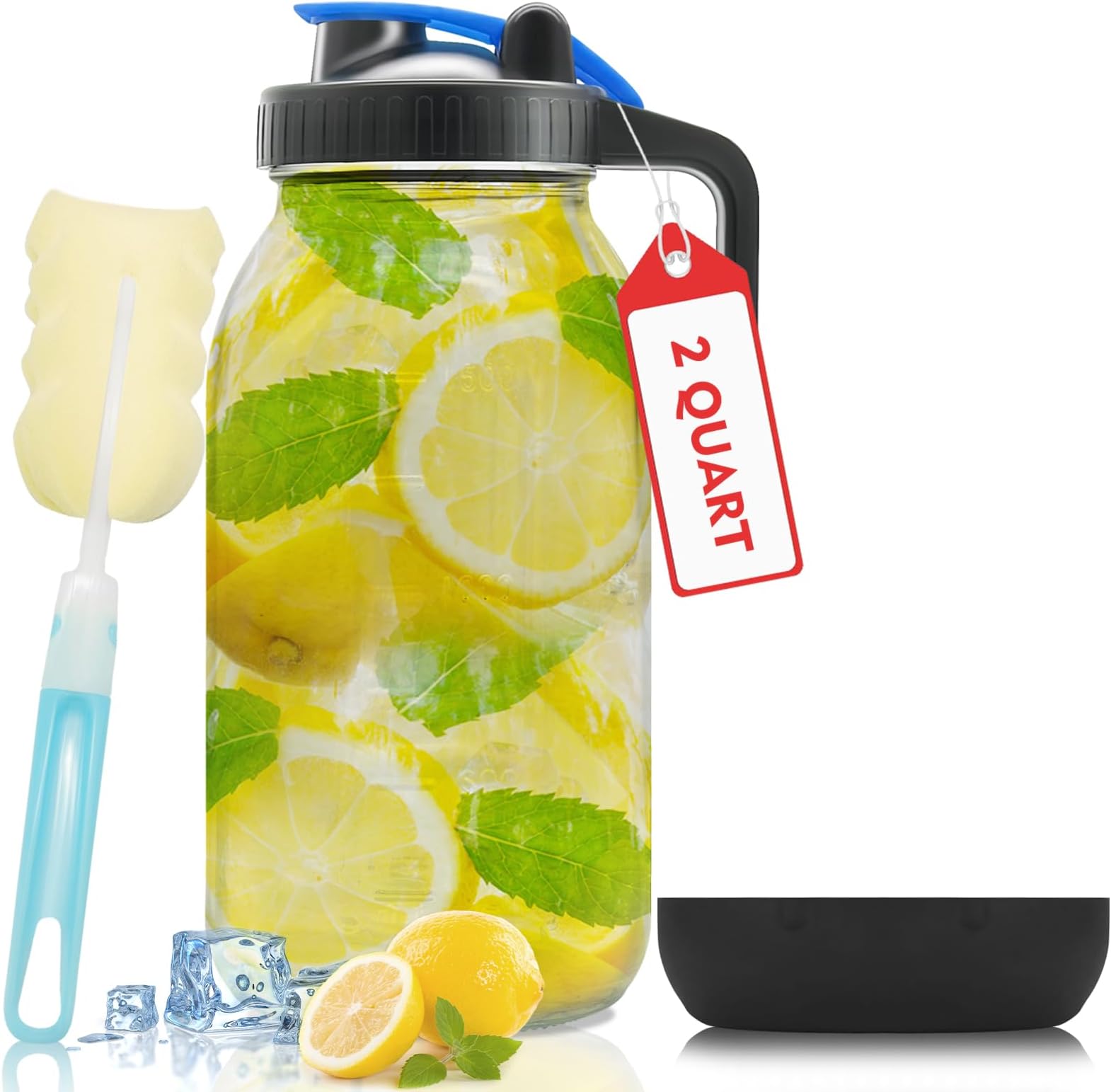 Amazon.com: Amgkonp Glass Mason Jar Pitcher 64oz with Pour Spout Handle ...