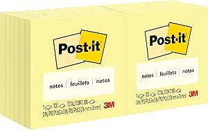 3M Post-it Notas Adhesivas, Color Amarillo, 3x3in, 12 blocks, 100 hojas ...