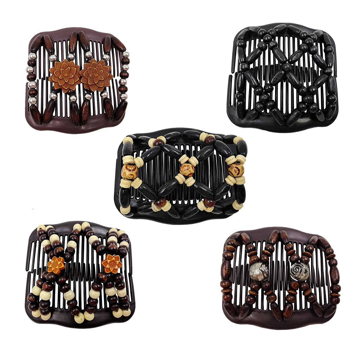 Amazon.com : FXQHAN Women Magic Hair Combs Wood Beaded Stretch Double ...