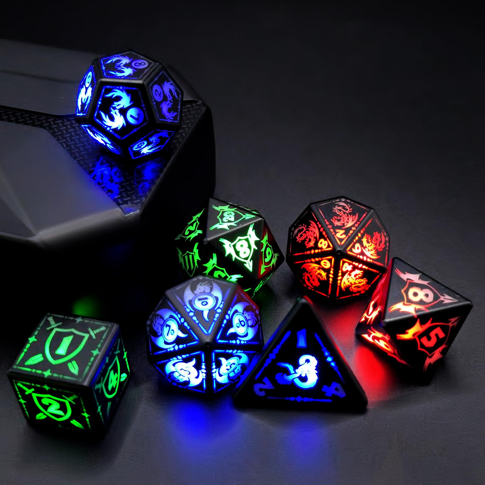 Amazon.com: 7-Piece Dice Set, DND Dice with Charging Case, LED Lights ...