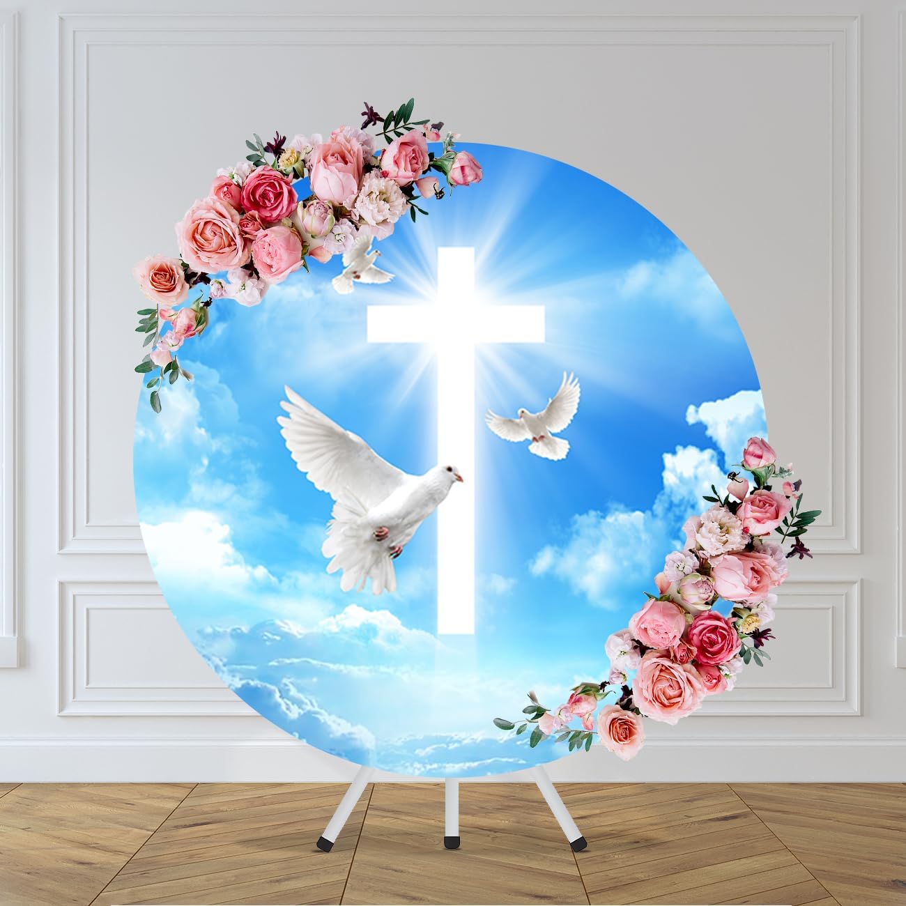 Amazon.com : chnywork 7.2x7.2ft Holy Christian Cross Round Backdrop ...