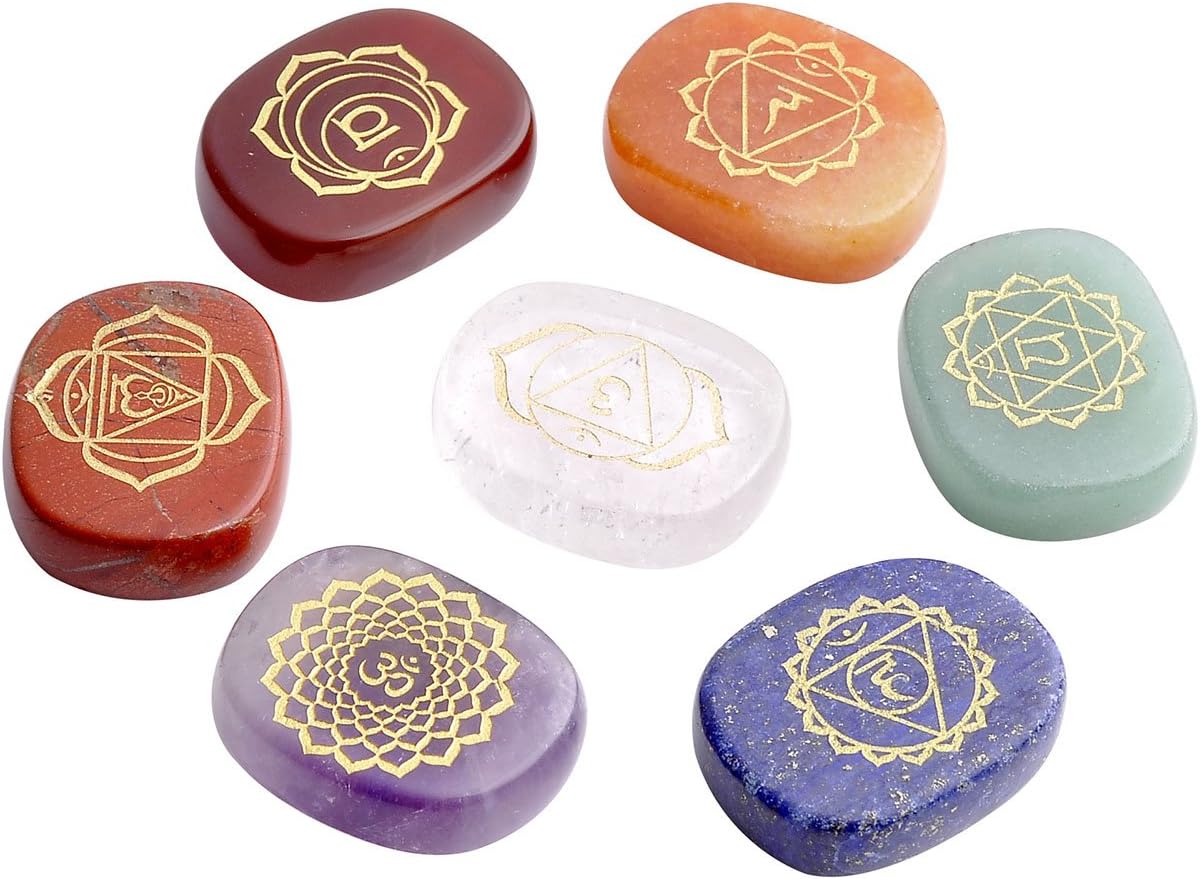 JSDDE Healing Crystals - 7 Polished Oval Engraved Stones Reiki Healing ...