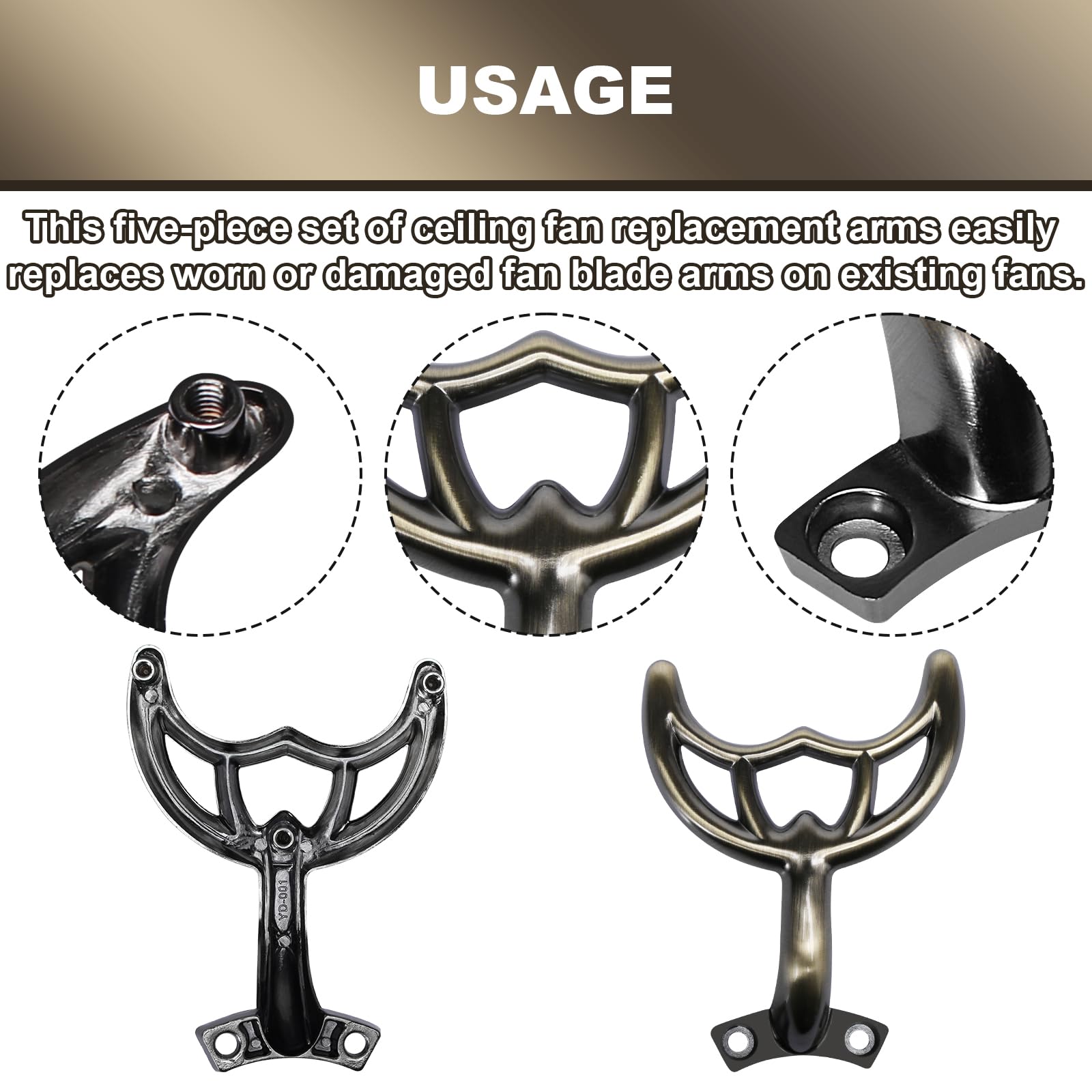 Snapklik.com : Ceiling Fan Replacement Blades Arm 42-Inch Antique Brass ...