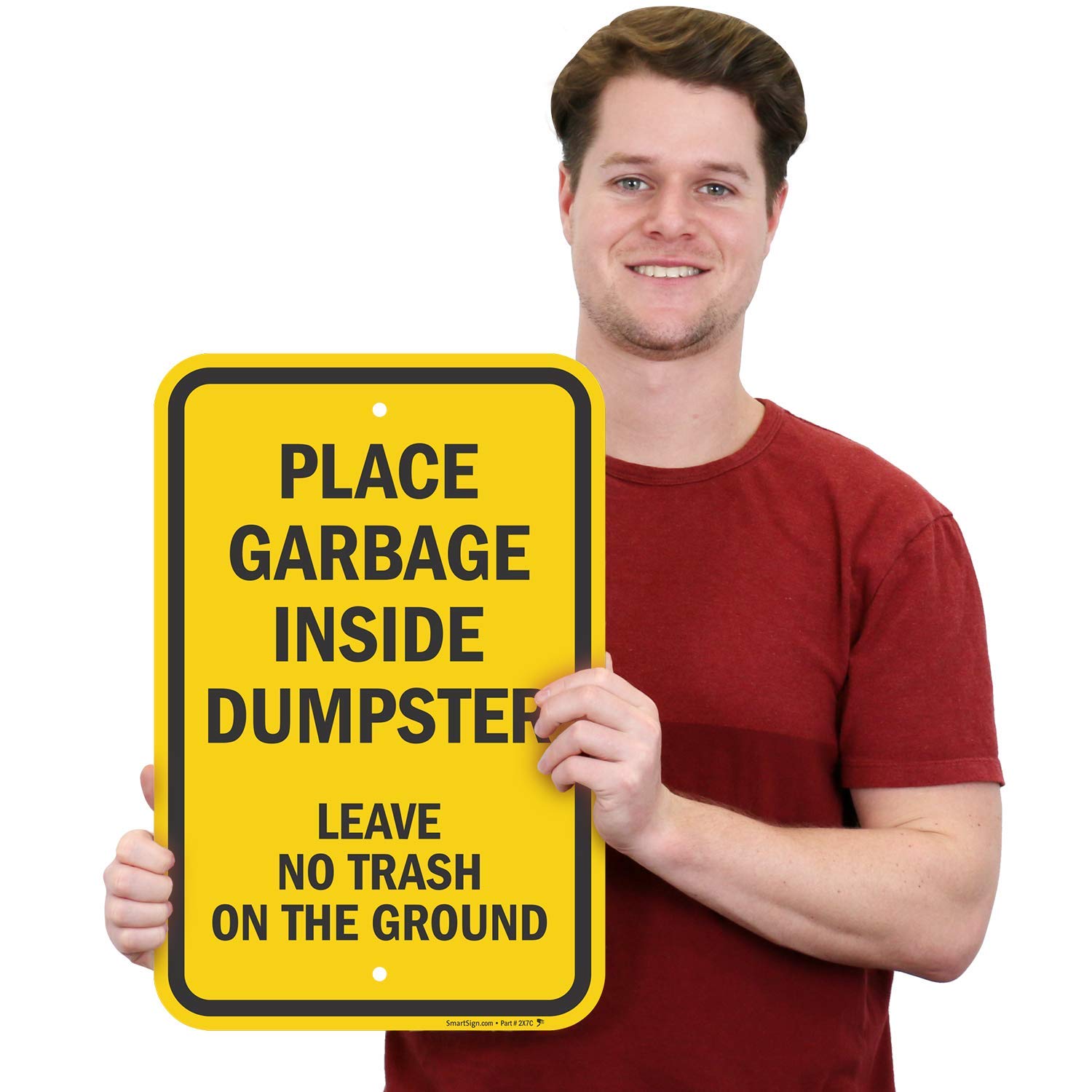 K2-0329-AL-12x18 Place Garbage Inside Dumpster 12 x 18 Aluminum Leave ...