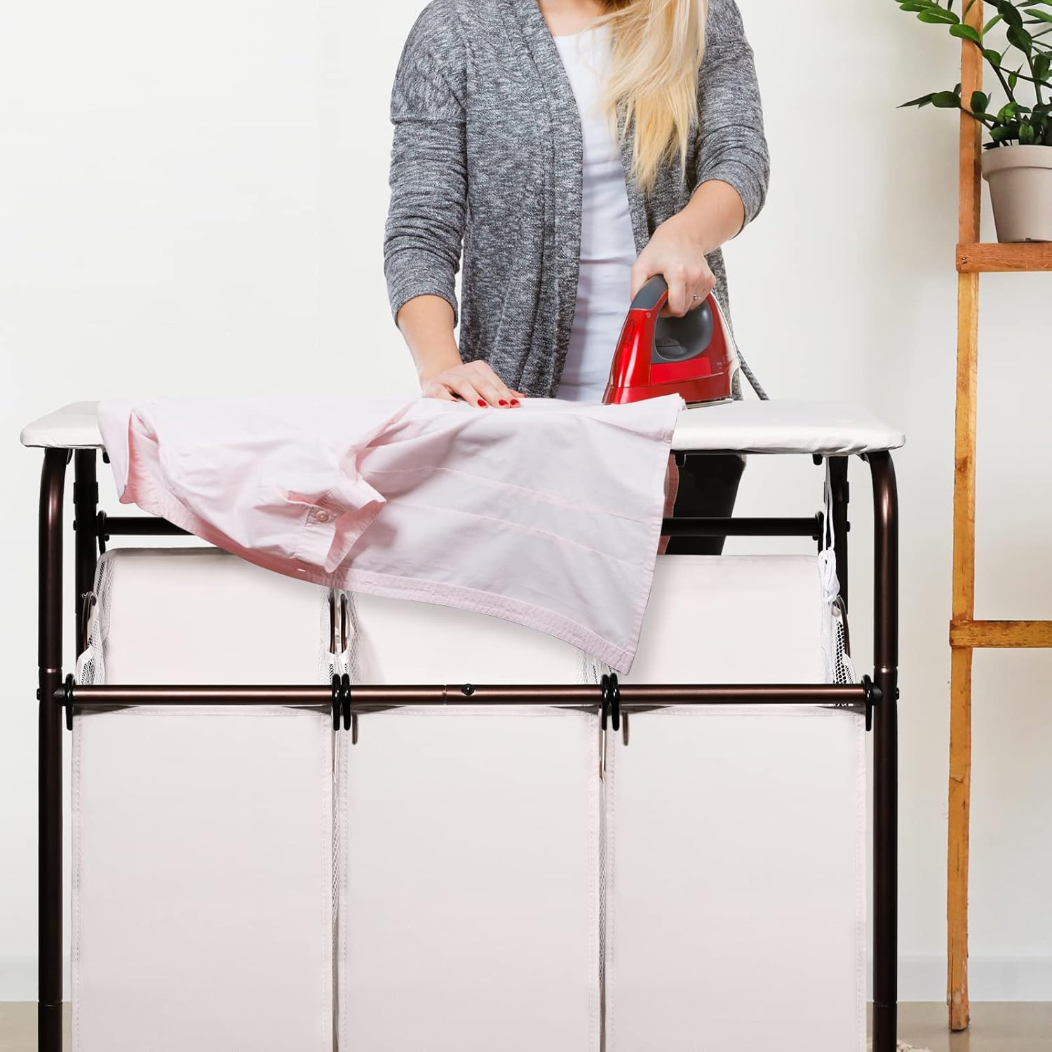 Ollieroo Heavy Duty Rolling Laundry Sorter Cart with Ironing Board in ...