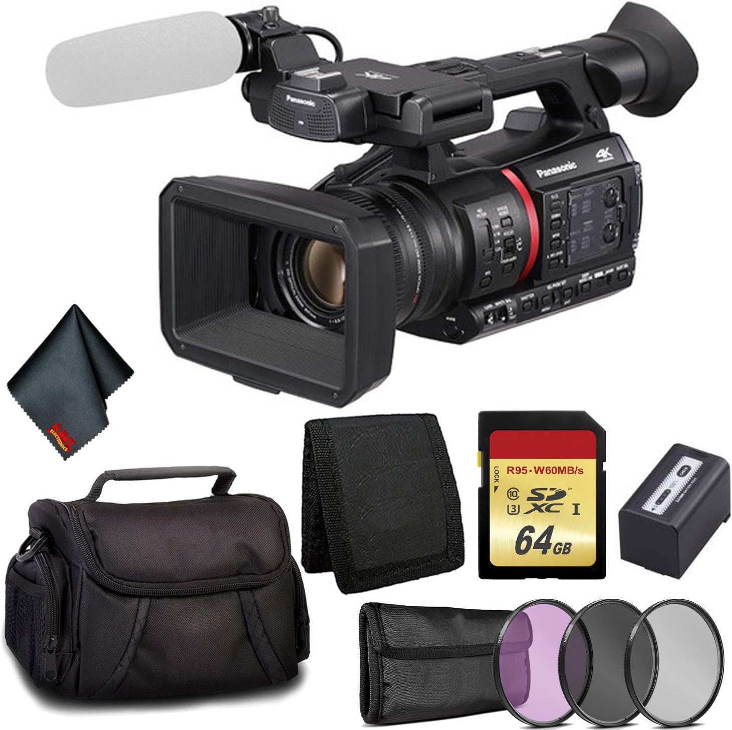 Panasonic AG-CX350 4K Camcorder - Bundle Kit with 64GB Memory Card + 3 ...