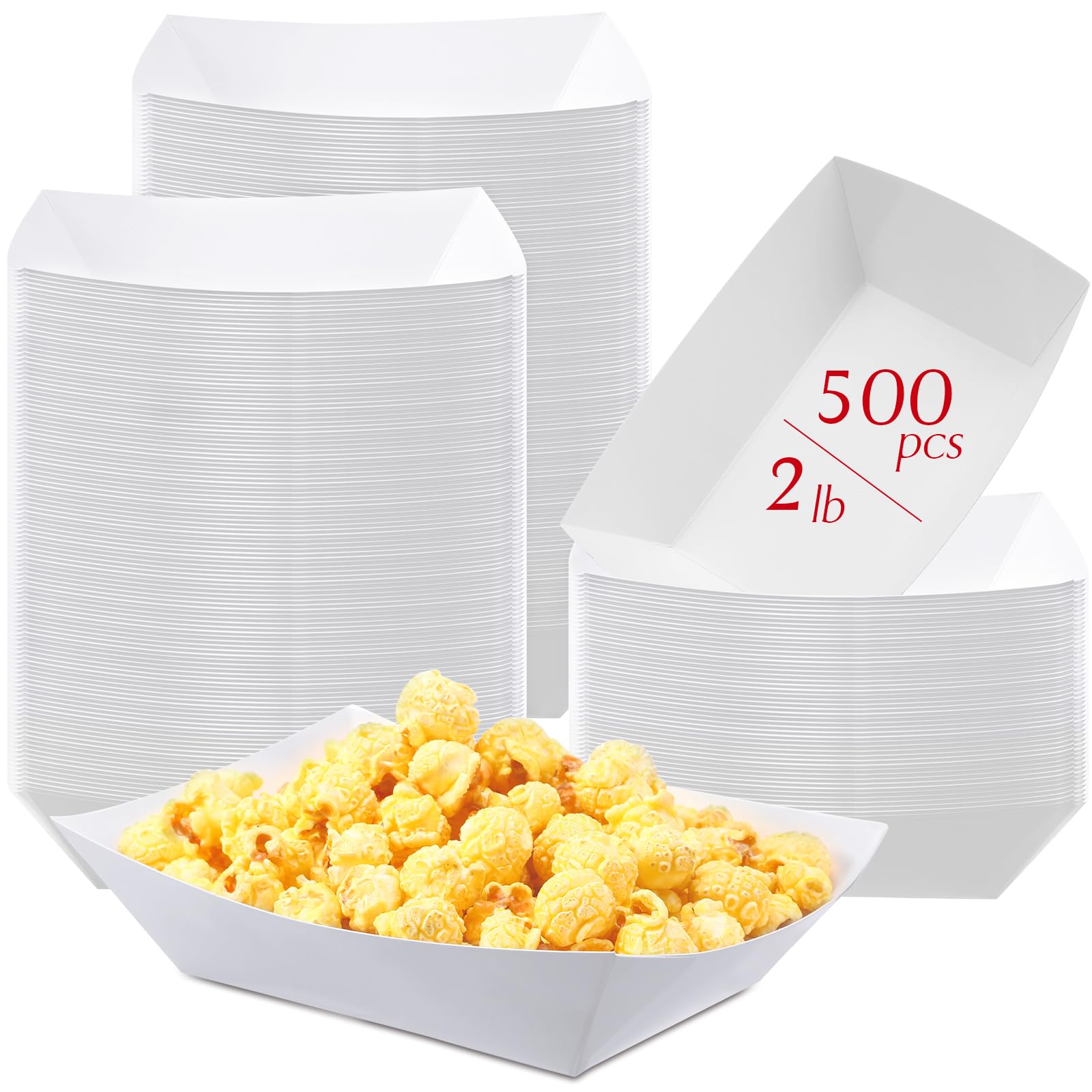 Yaomiao 500 Pcs 2 lb Paper Food Trays Disposable Food Boats White Hot ...